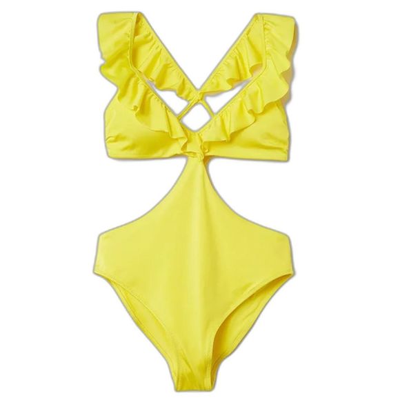 H&M | Swim | Nwt Beautiful Yellow Monokini Ruffle Eyelet Tie Top High ...